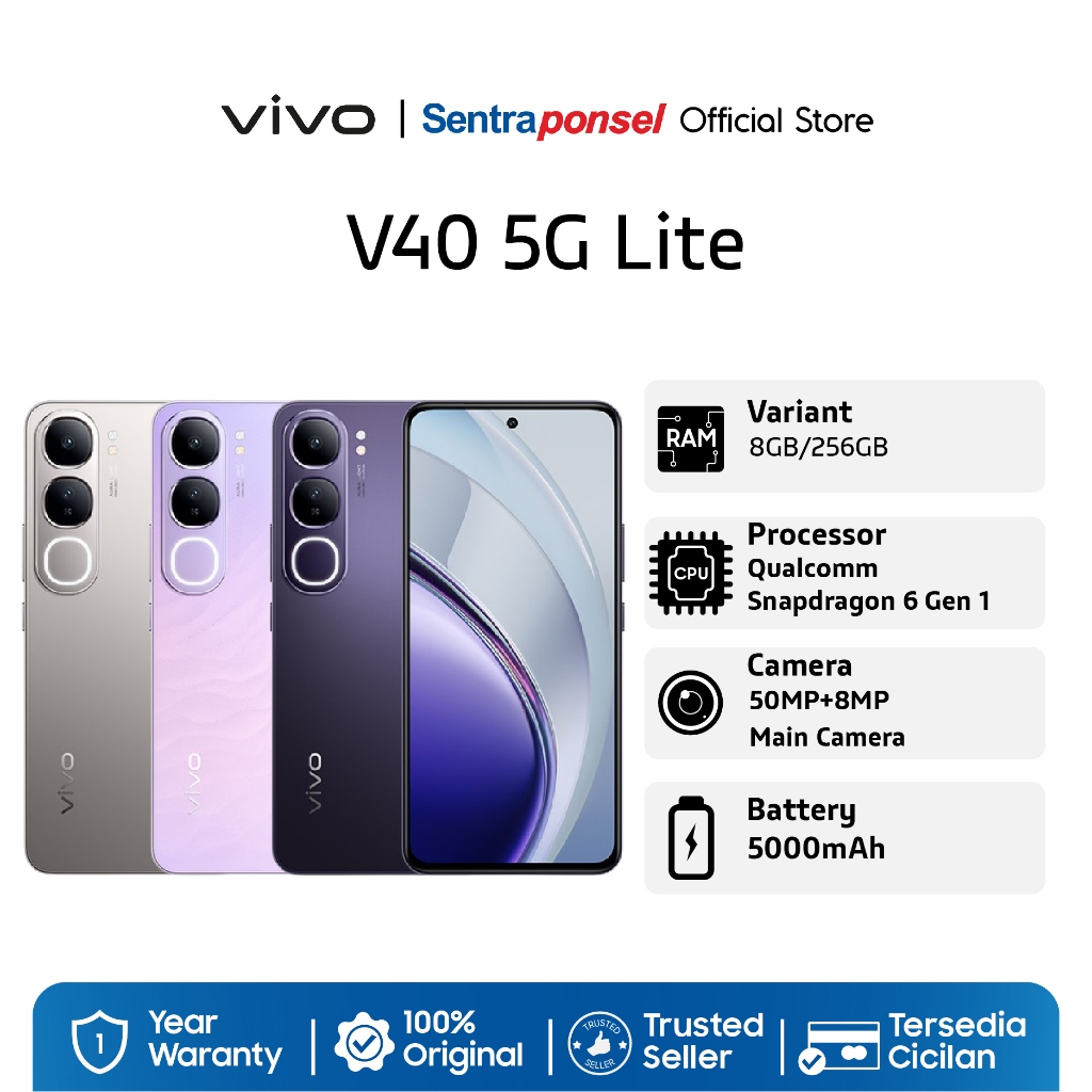 Jual VIVO V40 Lite 5G RAM 12GB/256 8/256 GB GARANSI RESMI ORIGINAL 1 TAHUN | Shopee Indonesia
