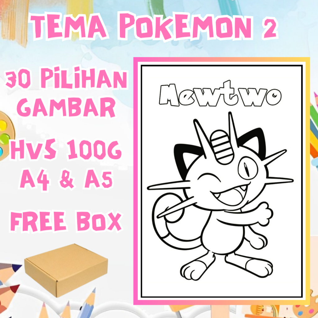 Jual Kertas mewarnai coloring sketsa A5 & A4 (Hvs 100gsm) Tema Pokemon ...
