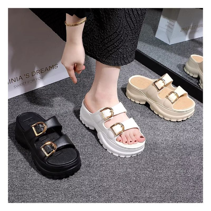 Jual Sandal Wedges Jelly Wanita Strap Dua Gesper Sendal EVA Rubber ...