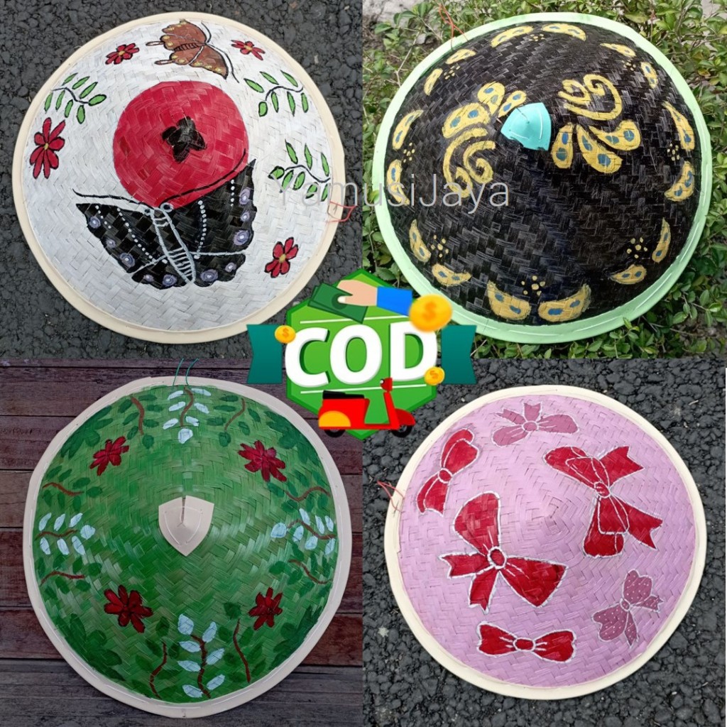 Jual [MURAH] Topi Caping Petani Lukis Hias l Caping Bambu Motif Unik ...