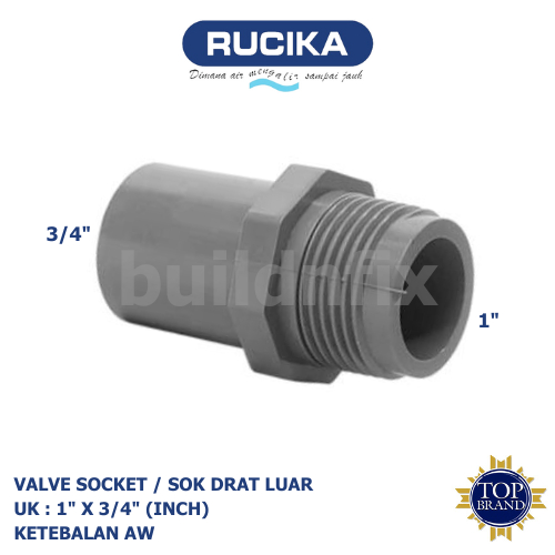 Jual RUCIKA VALVE SOCKET / SOK DRAT LUAR PVC 1" x 3/4" AW (TEBAL ...