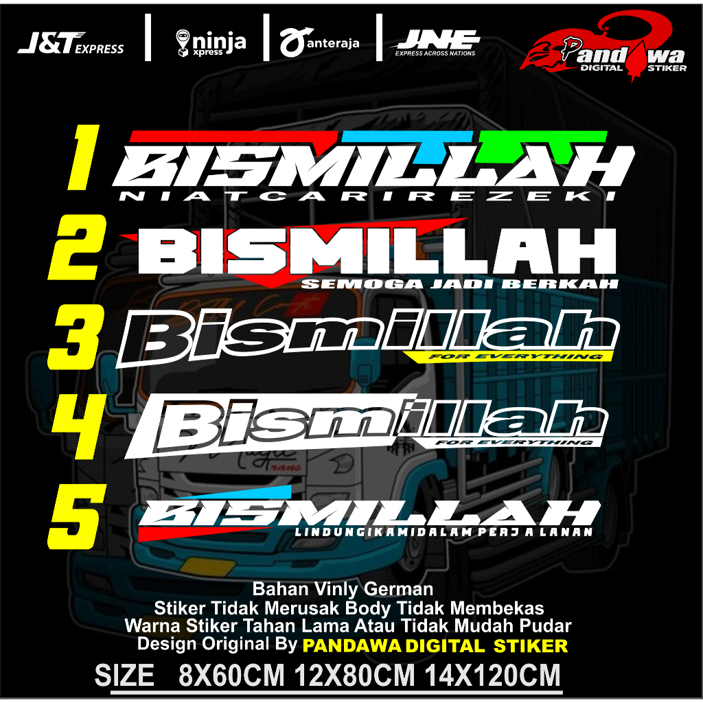 Jual Stiker Truk Bismillah Cutting Sticker Latin Kaca Depan mobil box ...