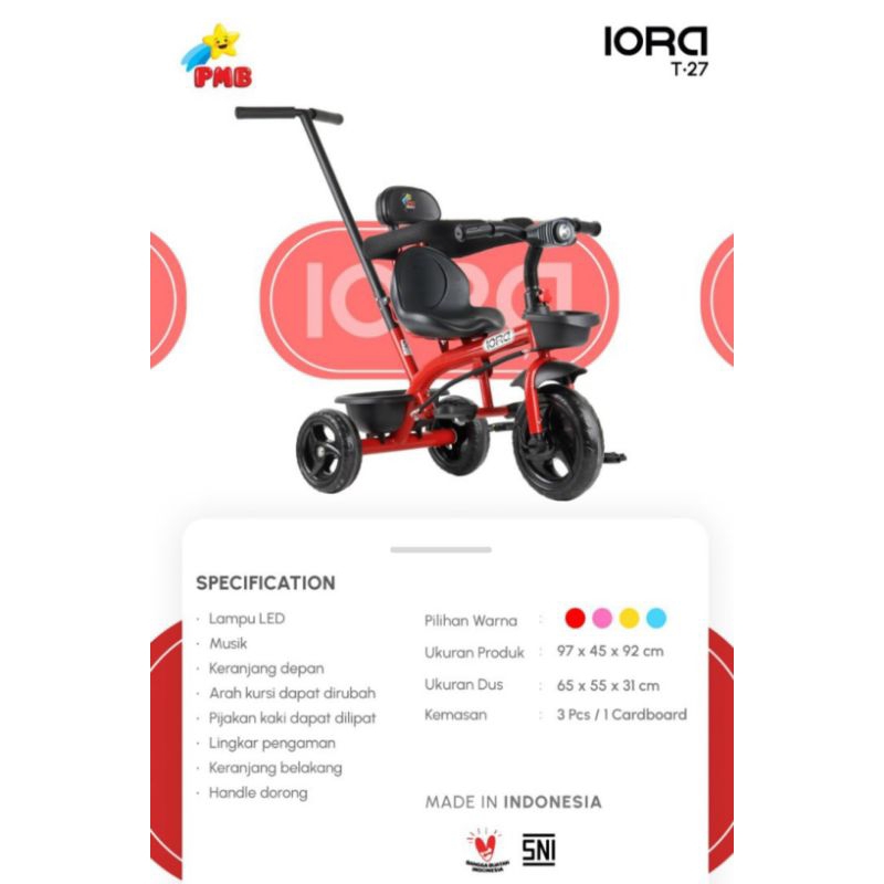 Jual Sepeda Roda Tiga Anak Besi PMB Iora T 28 Nano Chrome T 29 T29 T 27 ...