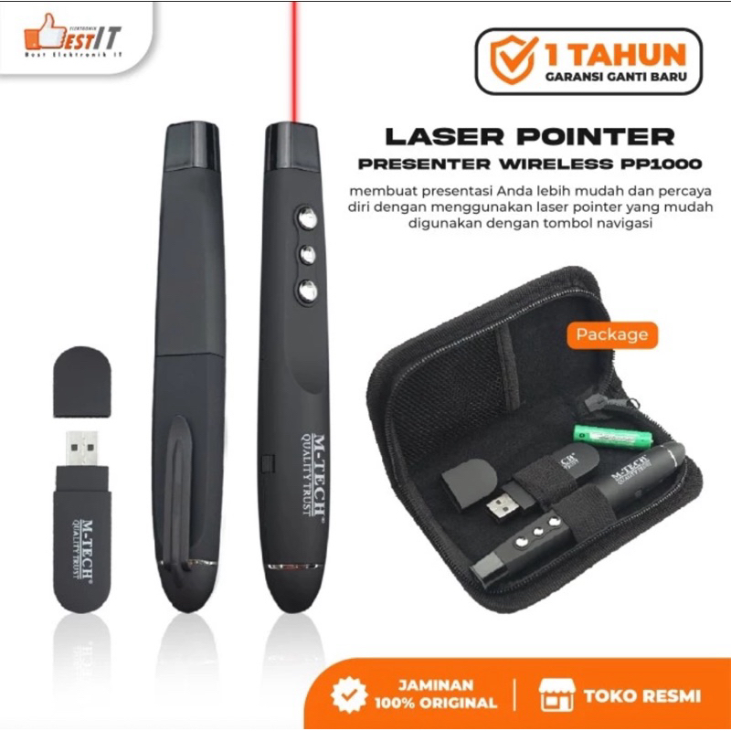 Jual Alat Presentasi Wireless Laser Pointer M-TECH PP1000 | Shopee ...