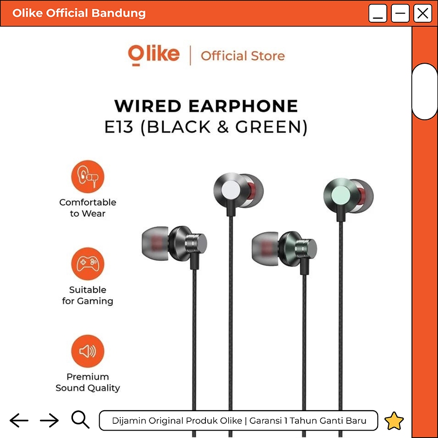 Jual Olike E13 Earphone Gaming Clear Sound Wired Earphones Noise ...