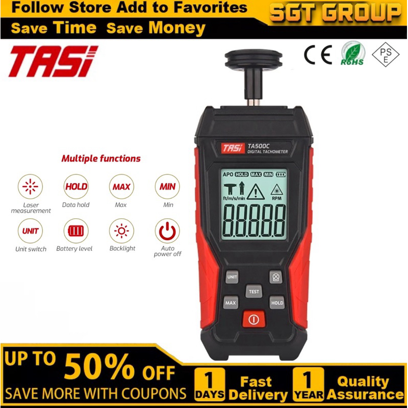Jual Tachometer 2 in 1 TASI TA500C Laser + Non Contact RPM Tester TA ...