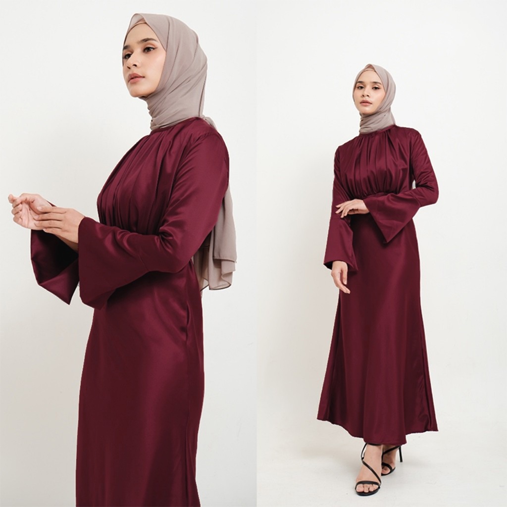 Jual Alesha Dress | Gamis Kondangan Elegan | Dress Satin Polos | Gamis ...