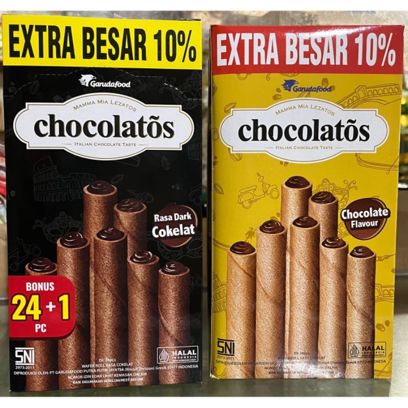 Jual Chocolatos Wafer Rolls Chocolate Flavour isi 24 / Dark 14gr+1,4gr ...