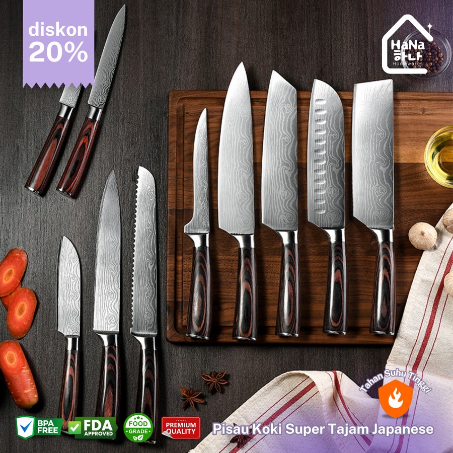 Jual Pisau Koki Super Tajam Japanese - Pisau Ikan Baja Damaskus Gagang ...