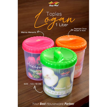 Jual Toples Kue Logan Plastik Bening 1 kg | Toples Camilan Tutup Putar 1 Liter | Shopee Indonesia