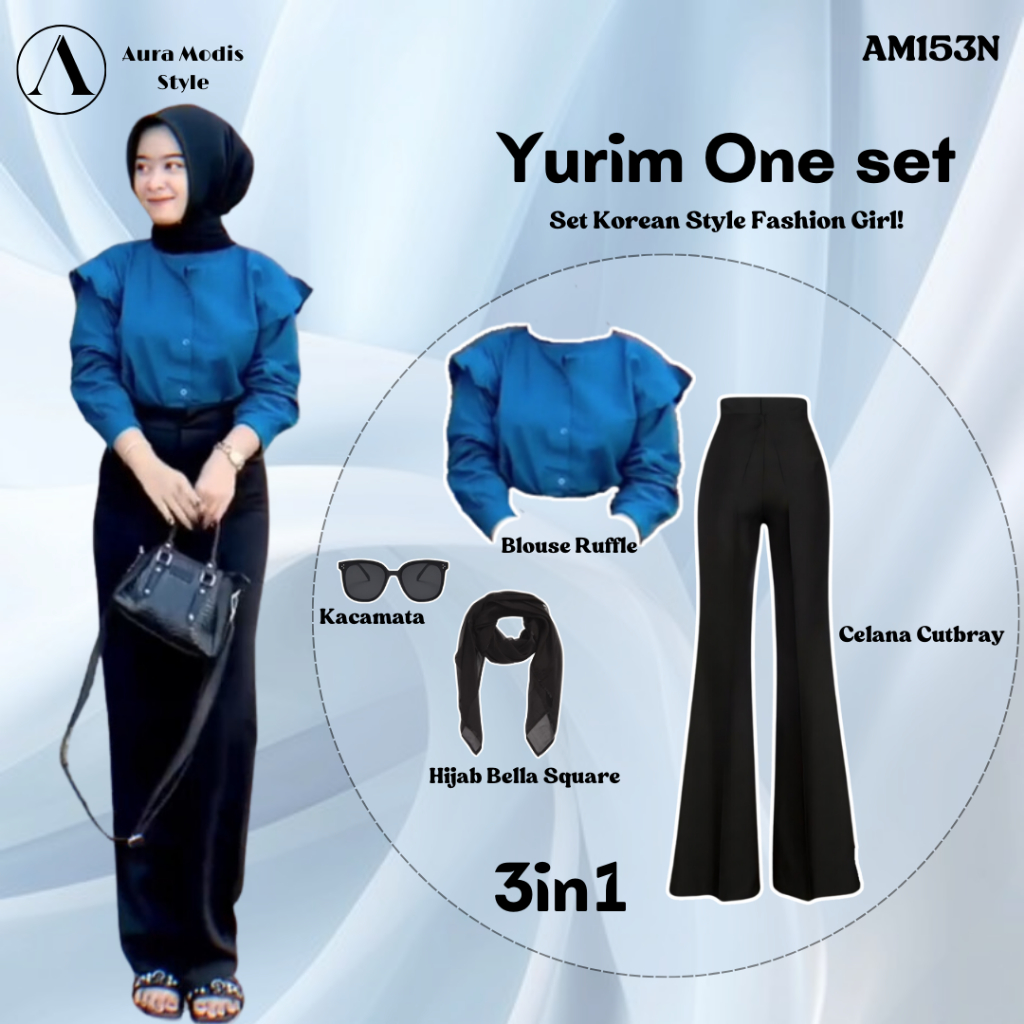 Jual One set Baju Setelan Remaja ( Blouse Ruffle + Celana Cutbray ...