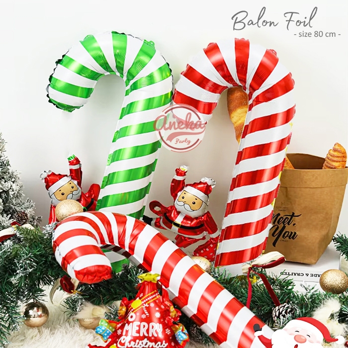 Jual Balon foil natal tongkat permen jumbo / balon tongkat santa permen ...