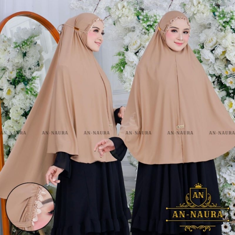 Jual Jilbab jumbo renda kerut tali jersey - jilbab renda tali viral ...