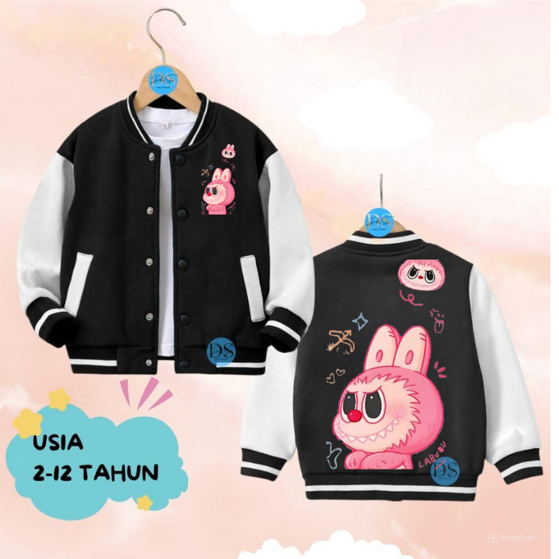Jual Jaket Varsity Anak Perempuan Labubu Cute Baseball Murah Usia 2 ...