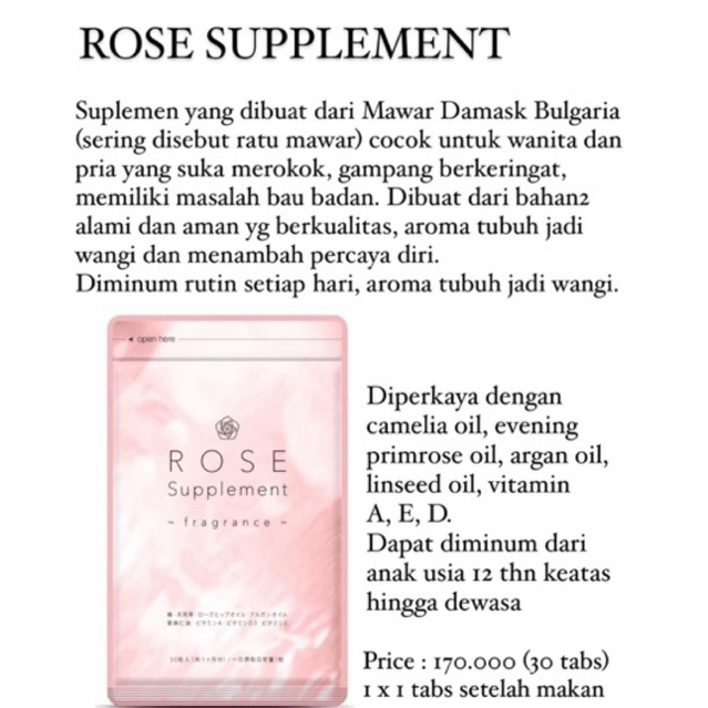 Jual ROSE SUPPLEMENT JAPAN Vitamin Badan Wangi 90 days | Shopee Indonesia