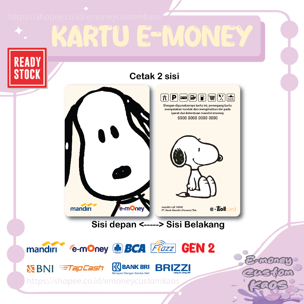 Jual KARTU E MONEY E TOLL SNOOPY PUPPY ANJING ANIME MANDIRI FLAZZ BCA ...