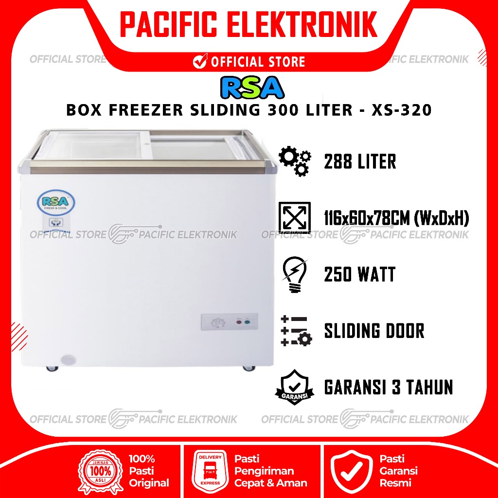 Jual Box Freezer / Chest Freezer Sliding Flat Glass RSA 288Liter XS-320 ...