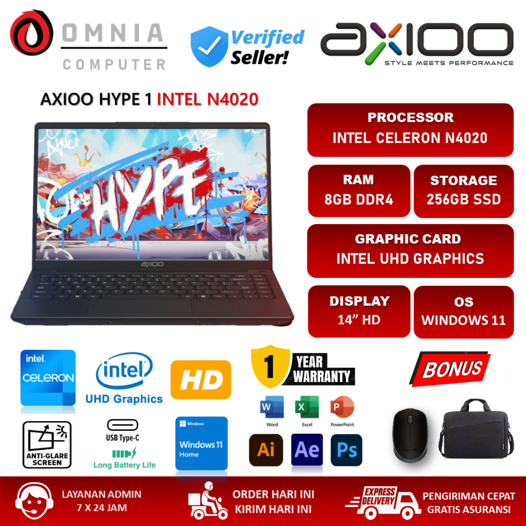 Jual Laptop Axioo Hype 1 Intel N4020 Ram 8GB 256GB Ssd 14.0" Inch HD ...