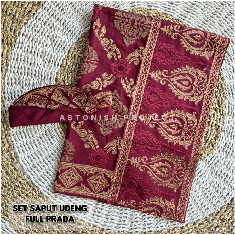 Jual Set Saput + Udeng Bordir Benang Merah Emas #3 | Warna Merah, Maroon, Biru Dongker, Hitam ...