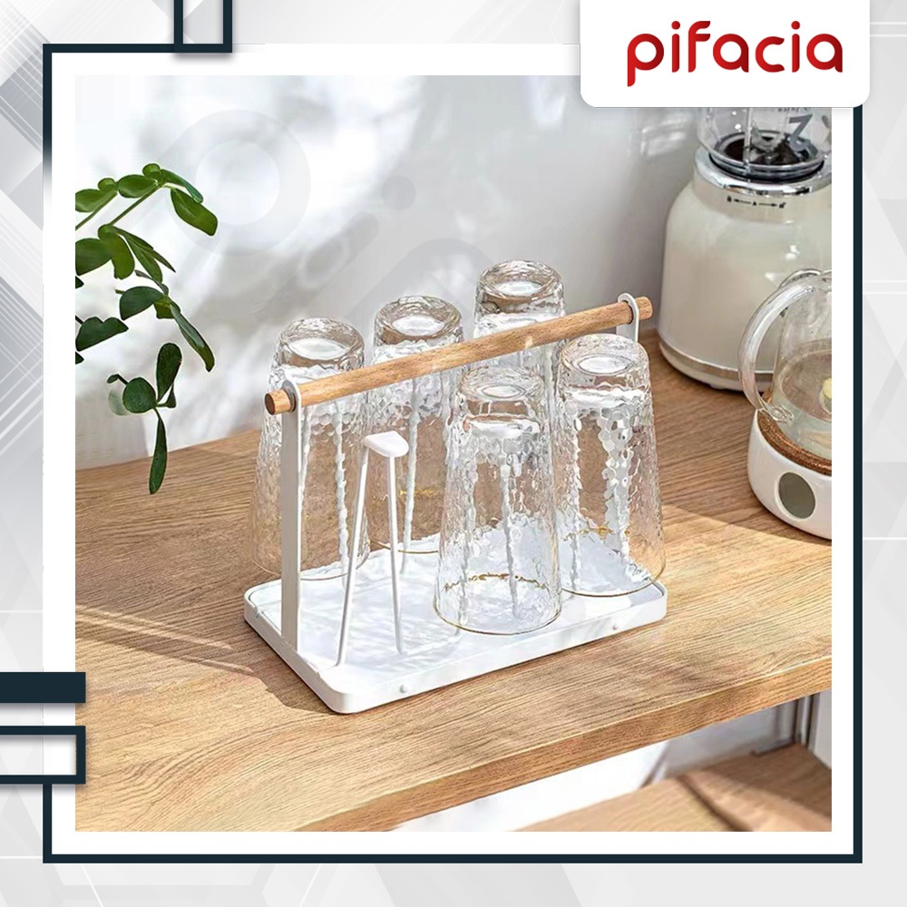 Jual Rak Organizer Gelas Mug cangkir Besi Holder Dapur MInimalis Gantungan 6 Slot Cup Holder ...