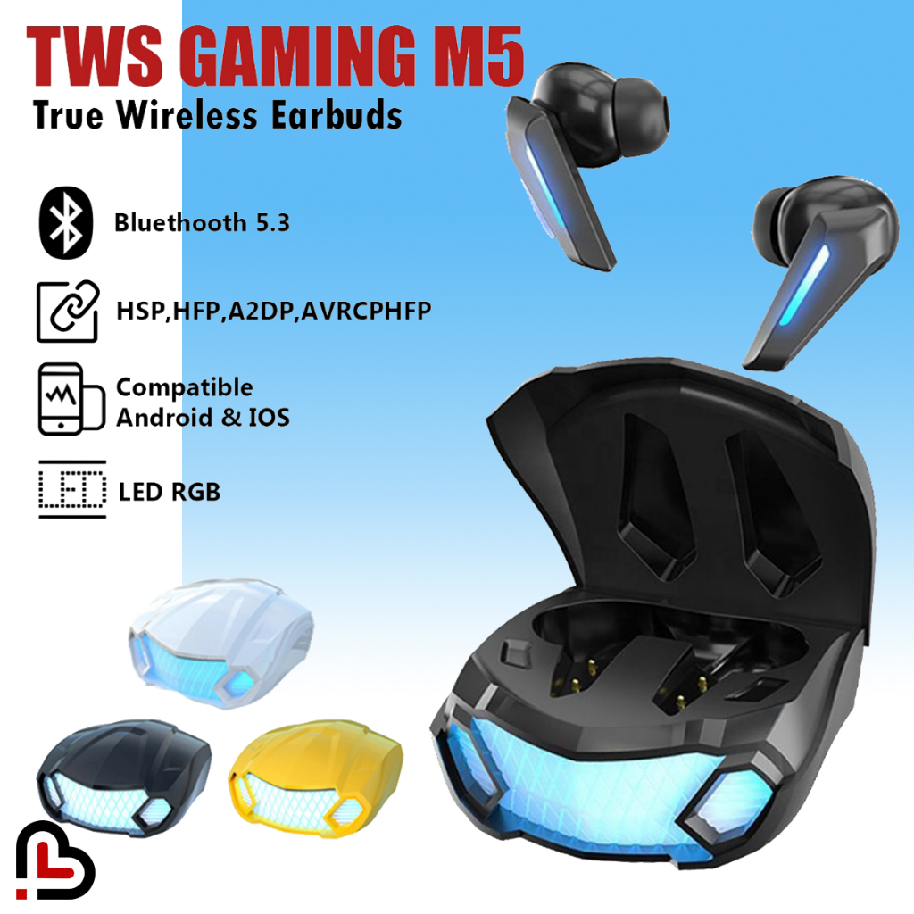 Jual Tws M5 TWS Gaming Headset Wireless Bluetooth 5.3 Earbuds Stereo ...