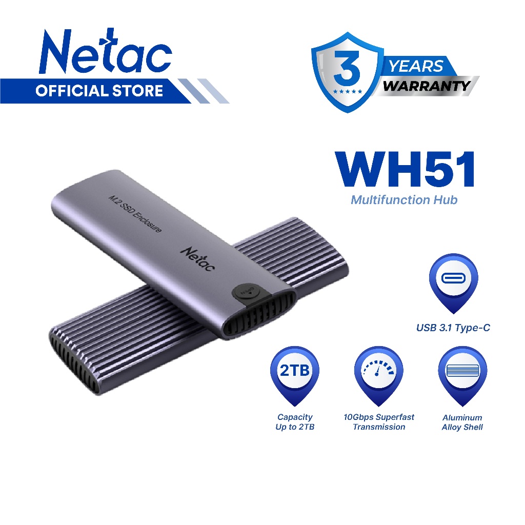 Jual Netac SSD Enclosure WH51 M.2 NVMe / SATA External Case USB 3.1 ...