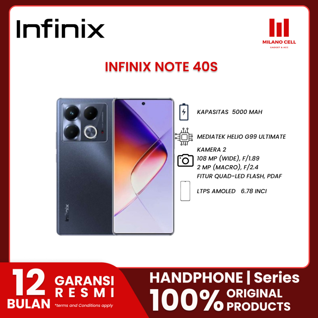 Jual Infinix Note 40s 8/256GB - Helio G99 - 6.78” 3D Curved Amoled 120Hz - Camera 108MP - 5000 ...