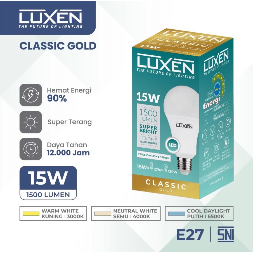 Jual Luxen Lampu Led 15 Watt Putih Classic Gold | Shopee Indonesia