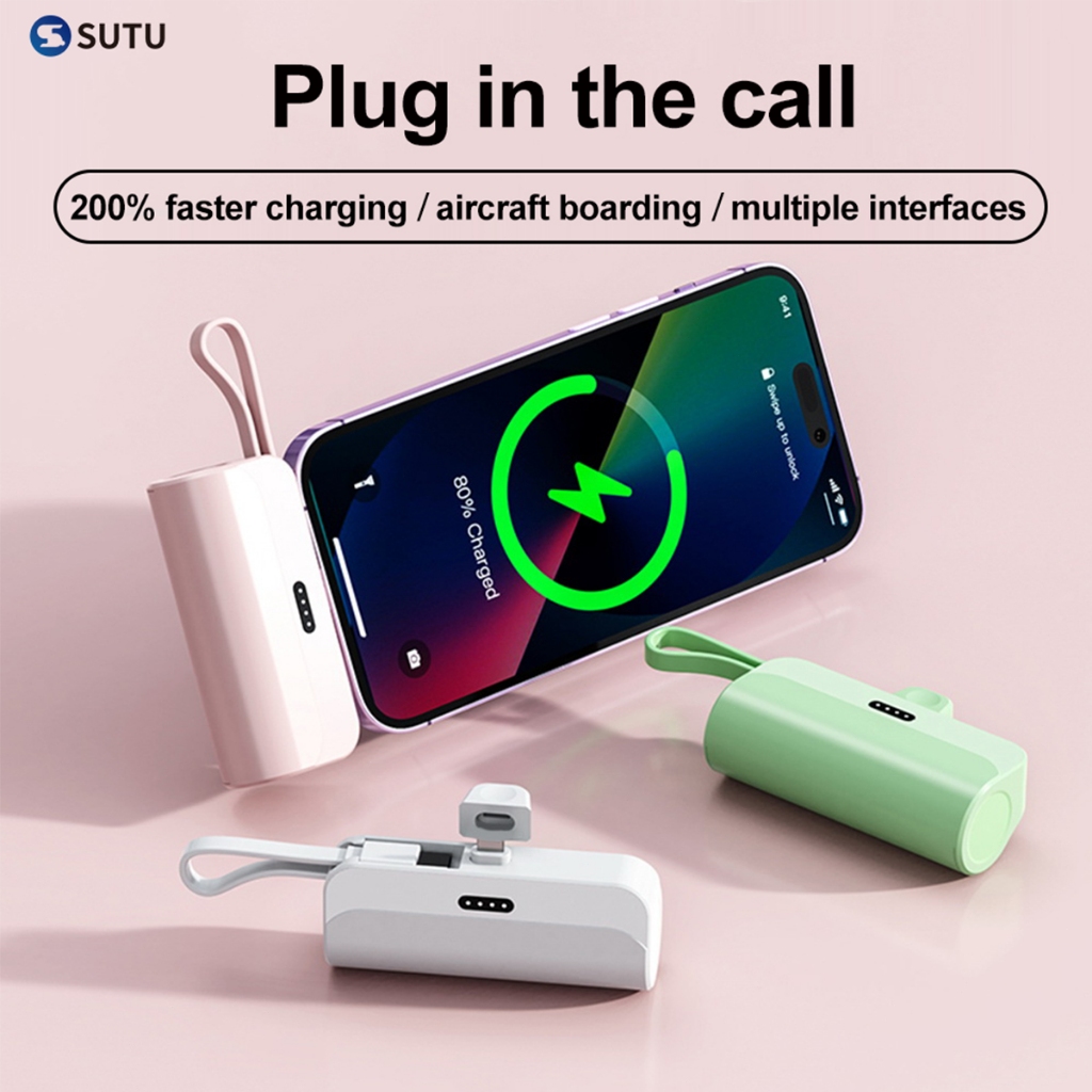 Jual SUTU Mini PowerBank 5000mAh Dengan Kabel Type-C / iOS Lightning ...