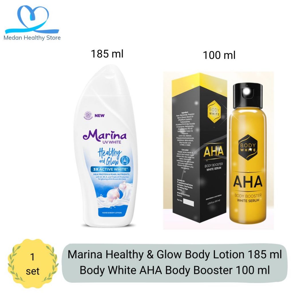 Jual BUNDLE Marina Healthy&Glow Body Lotion 92ml/185ml + Body White AHA ...