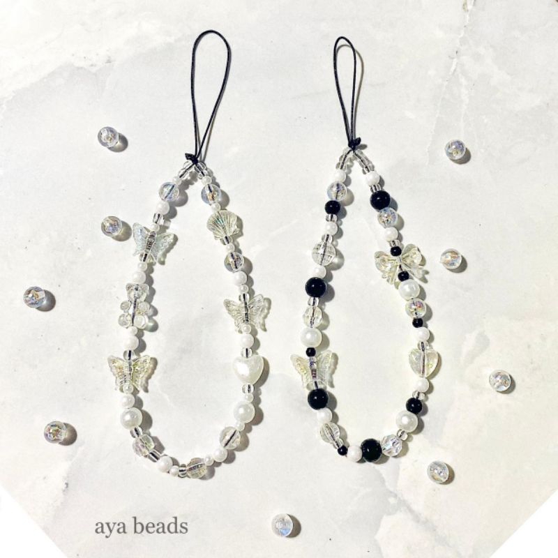 Jual Phone strap manik aesthetic clear MIX BLACK AND WHITE MIX | Shopee ...