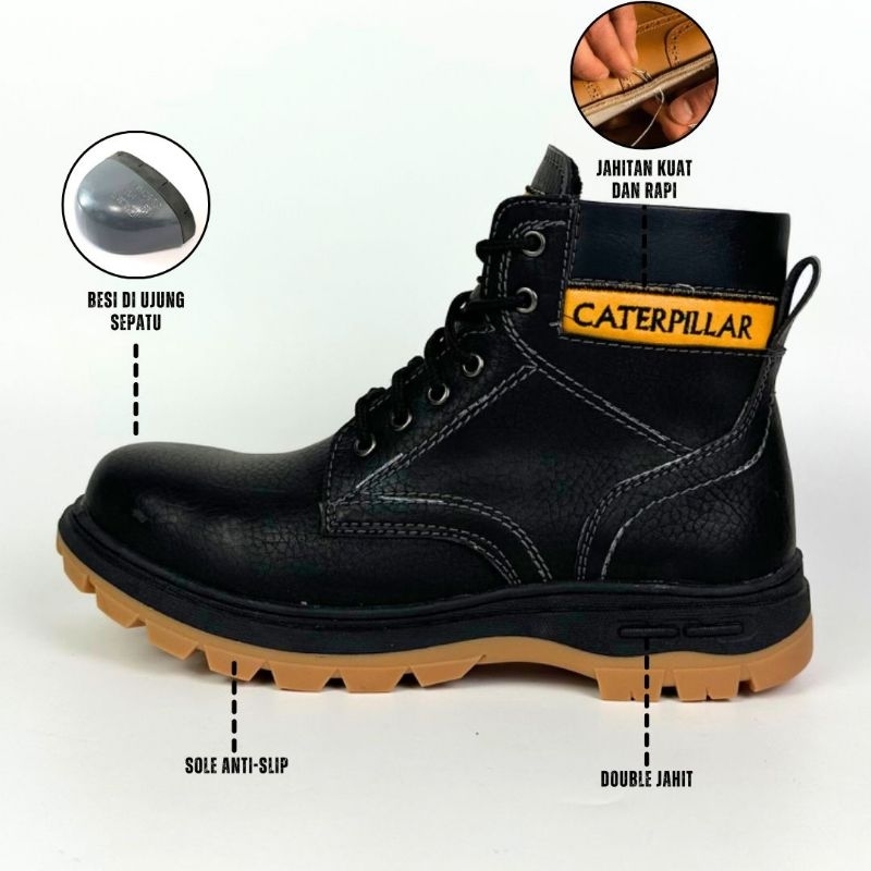 Jual Sepatu Safety Pria Boots Caterpillar Steel Toe-Sepatu Boots Pria ...