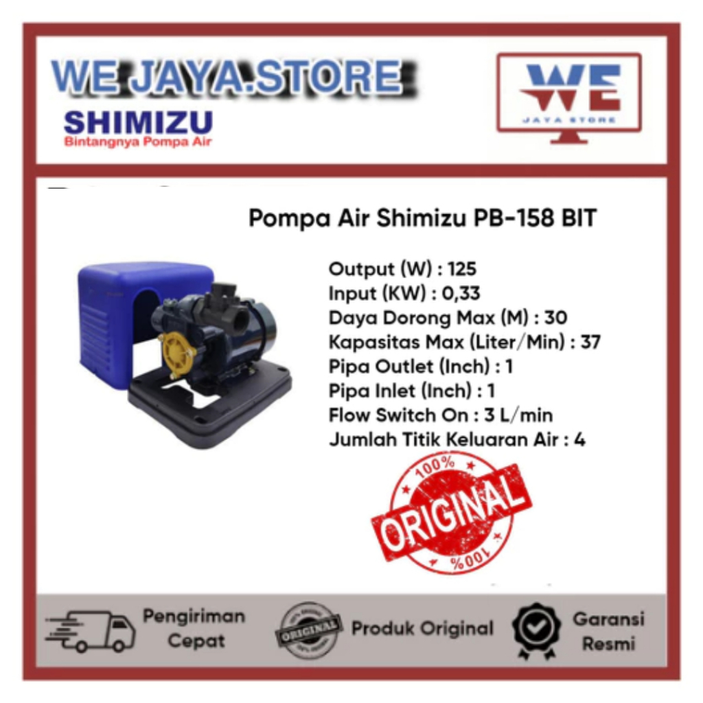 Jual Pompa Air Shimizu PB-158BIT Mesin Pompa Dorong Air pompa booster ...