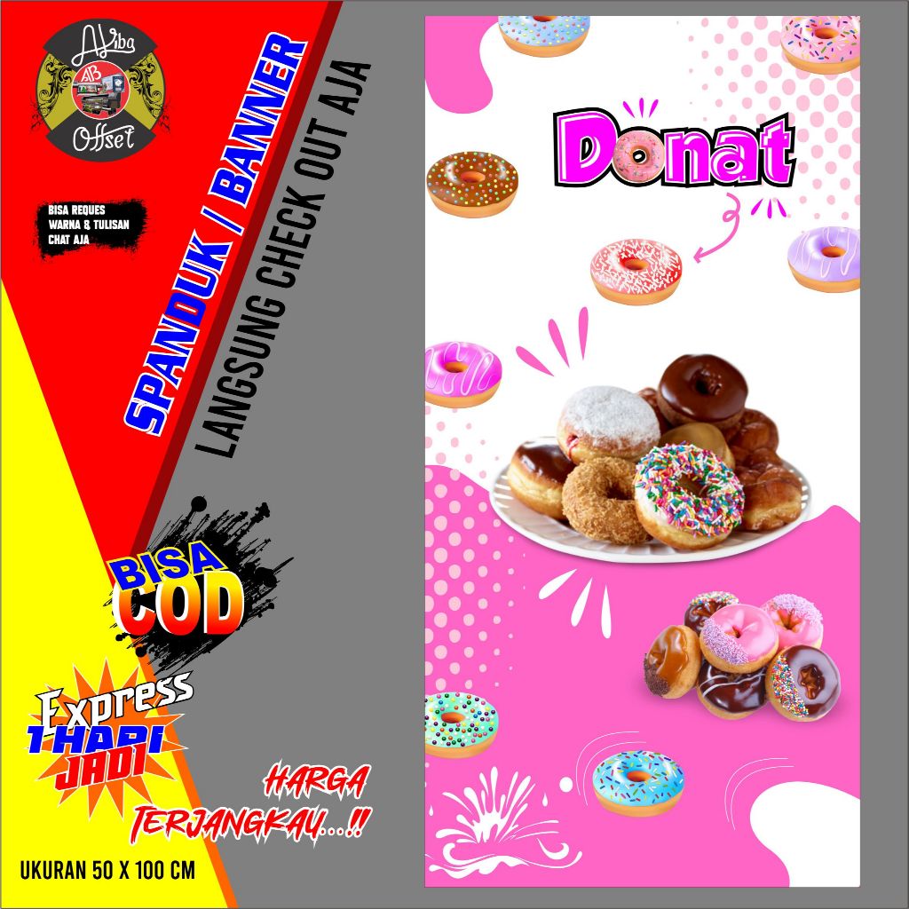 Jual SPANDUK BANNER DONAT UKURAN 50X100CM | Shopee Indonesia