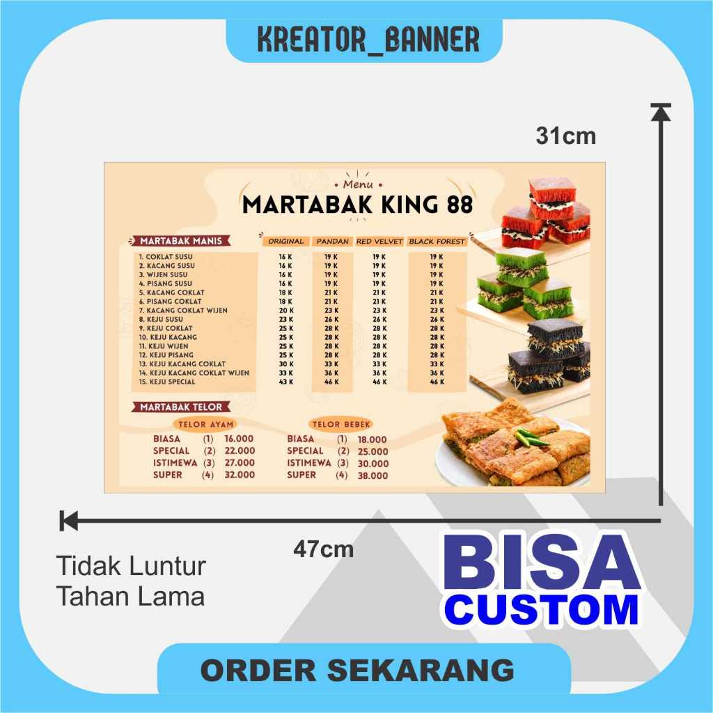 Jual menu martabak art carton A3 laminasi | Shopee Indonesia