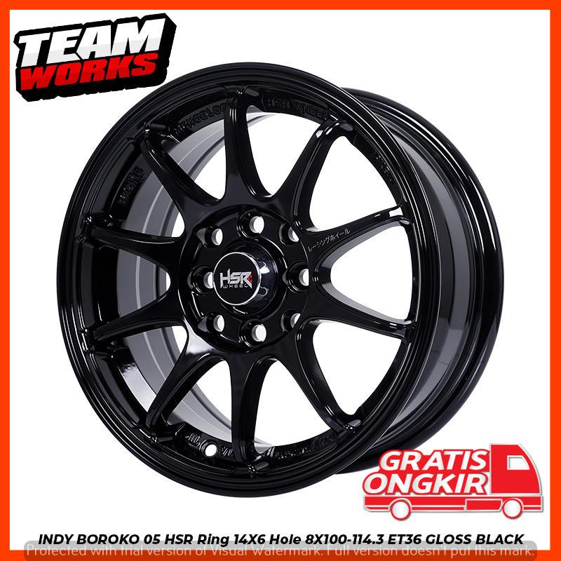 Jual VELG RACING RING 14 INDY BOROKO 05 HSR R14 LEBAR 6 PCD 4X100 4X114,3 ET36 GLOSS BLACK PELEK ...