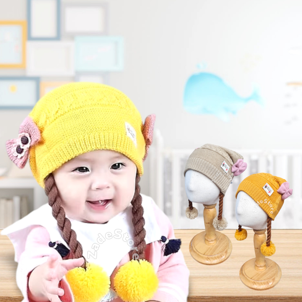 Jual Topi Kupluk Baby Model Kepang Pompom Newborn 0-2 Tahun baby hat ...