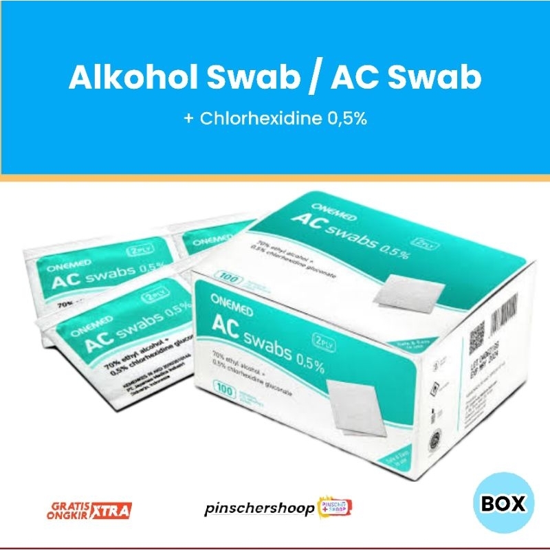 Jual AC Swab 0,5 % Chlorhexidine Alkohol Swab Onemed Isi 100 Pcs ...