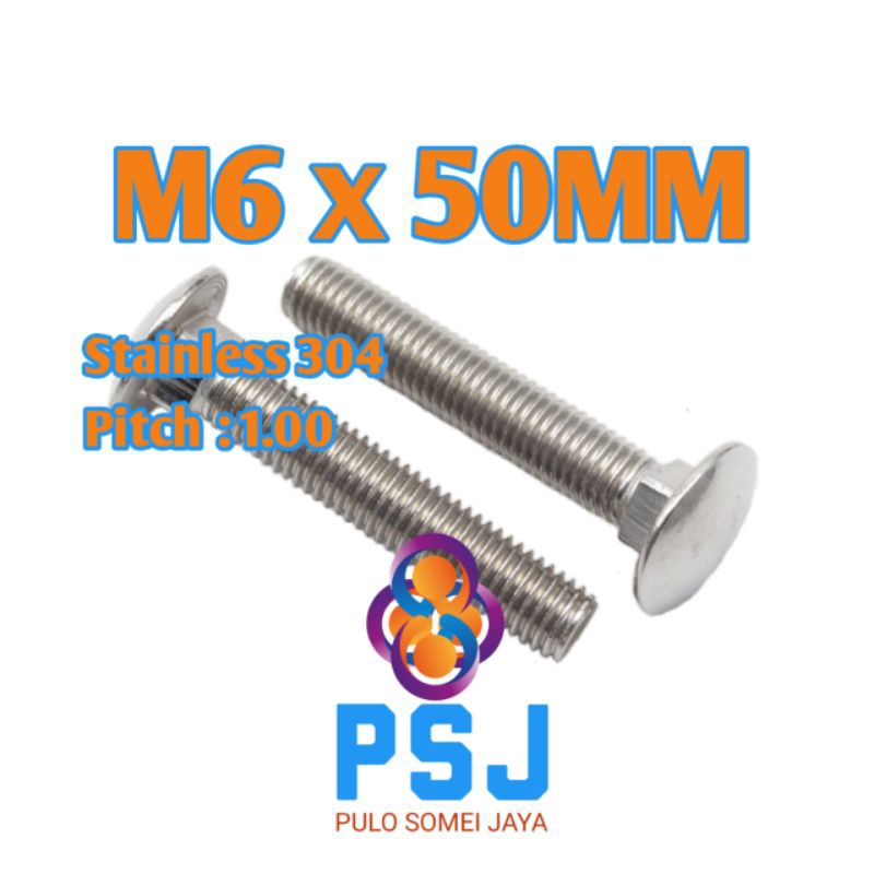 Jual Baut CB Stainless 304 M6 x 50 / Carriage Bolt / Baut Payung | Shopee Indonesia
