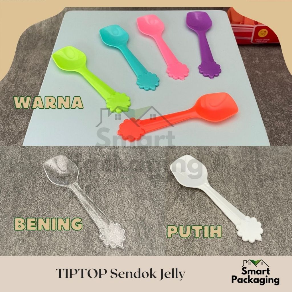 Jual [ISI 100 PCS] TIPTOP Sendok Jelly Bunga Bening Putih Susu Warna ...