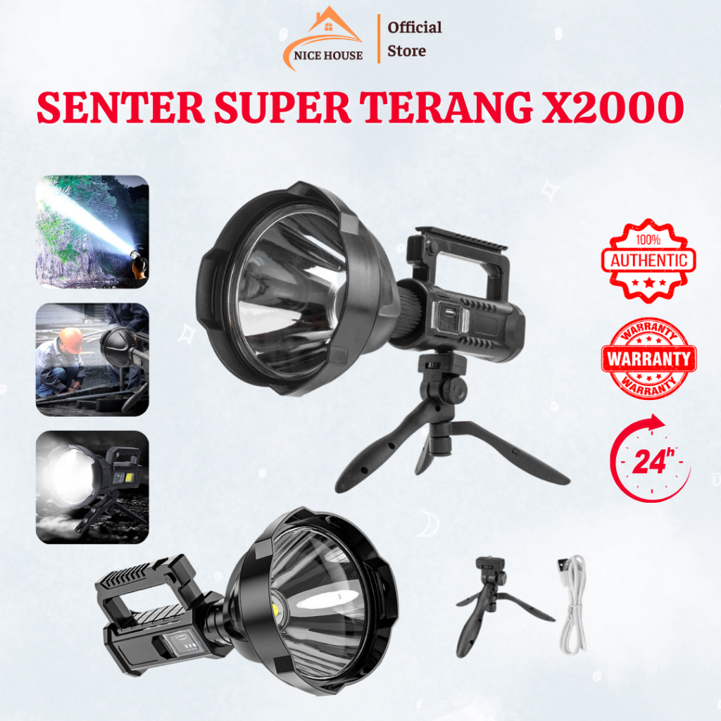 Jual [Original] Senter super terang X2000 W591 Big Lamp LED XHP70 USB charger hp anti air jarak ...