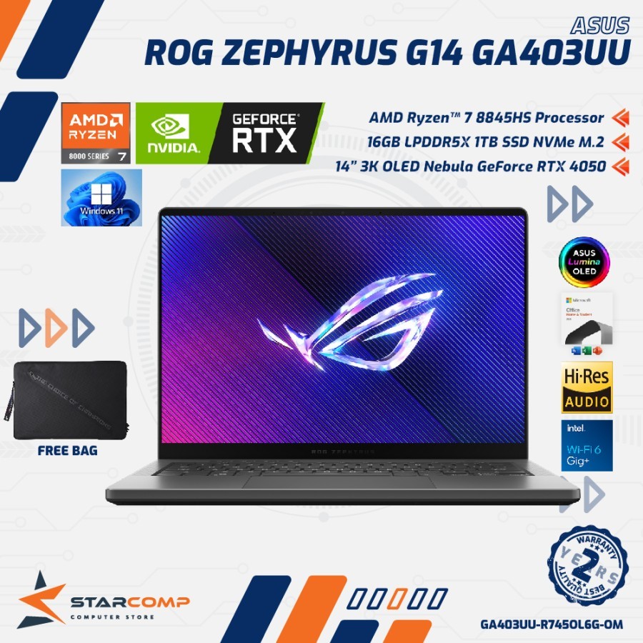 Jual ASUS ROG Zephyrus G14 GA403UU AMD Ryzen 7-8845HS 16GB 1TB RTX4050 ...