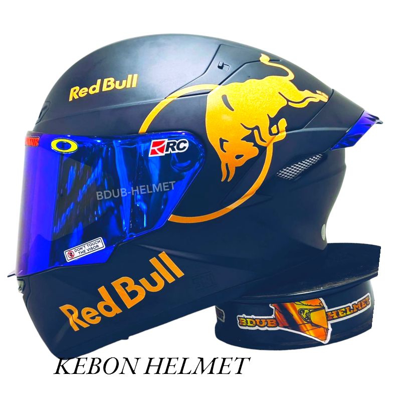 Jual Helm full face TT course kbr black dof Redbull paket ganteng ...