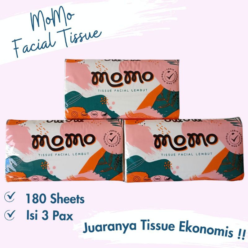 Jual MoMo Facial Tissue 180 Sheets isi 3 Pax - 2 Ply | Shopee Indonesia