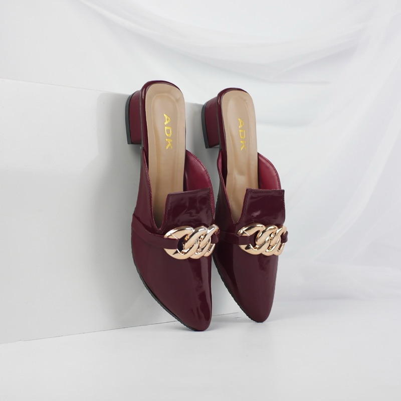 Jual adk shoes mules ADELIA rantai premium 3CM heels burgundy | Shopee ...