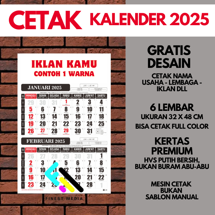 Jual CETAK KALENDER KERJA PAKAI NAMA USAHA UKURAN 32 X 48 CM - 6 LEMBAR ...