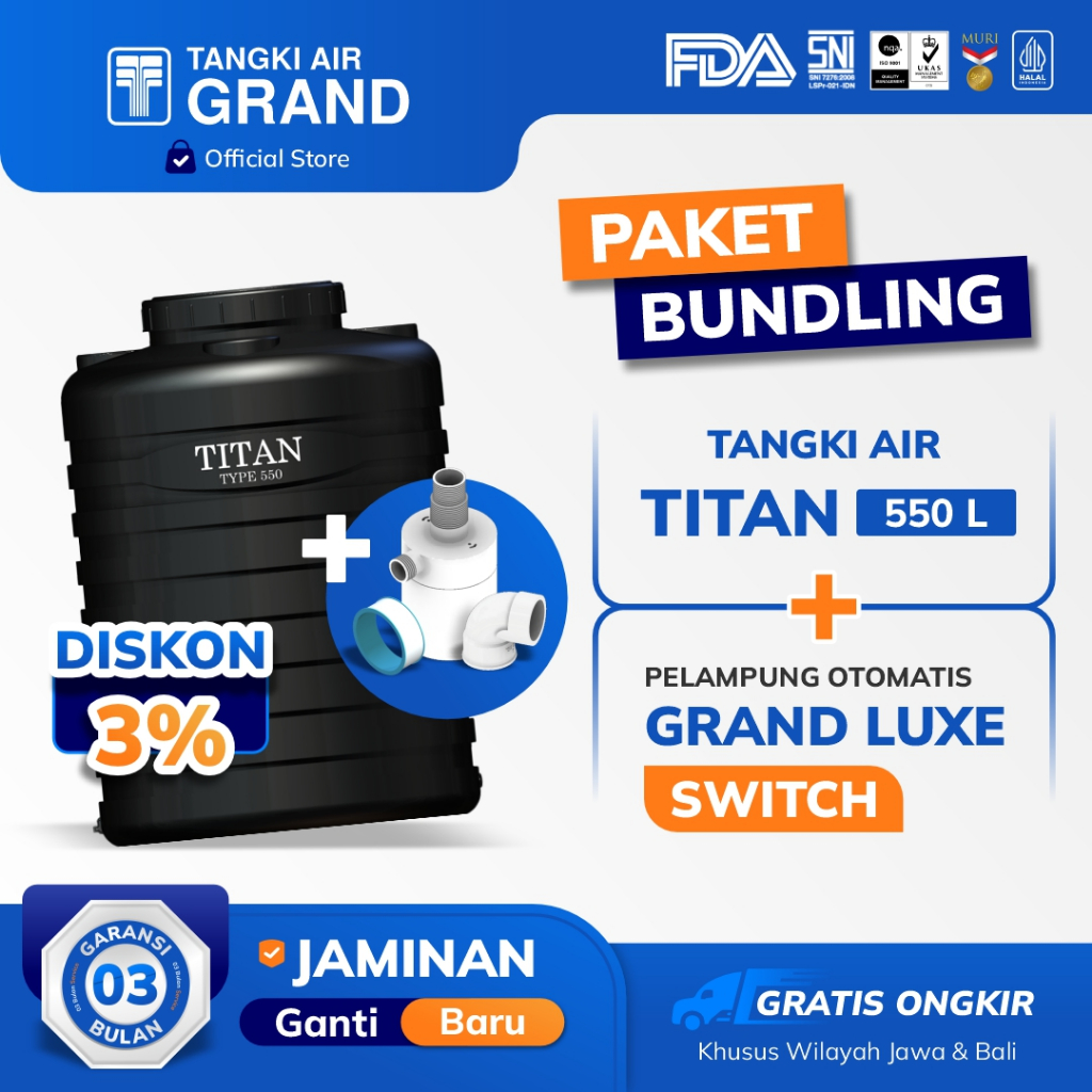 Jual Titan Blow Tangki Toren Tandon air 550 L dan Pelampung Otomatis ...