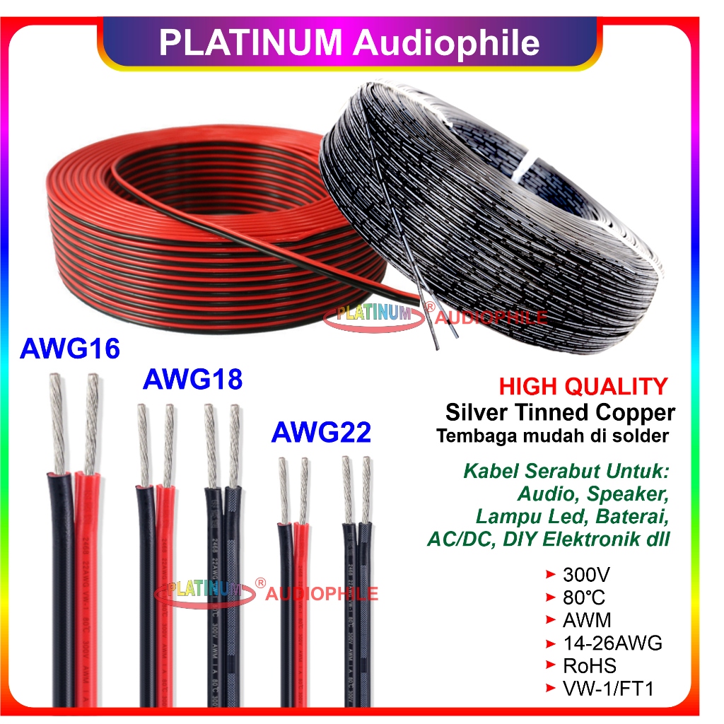 Jual Kabel AWG 16X2 18X2 22X2 Tembaga Serabut Silver Tinned Cu Eceran Meteran | Shopee Indonesia