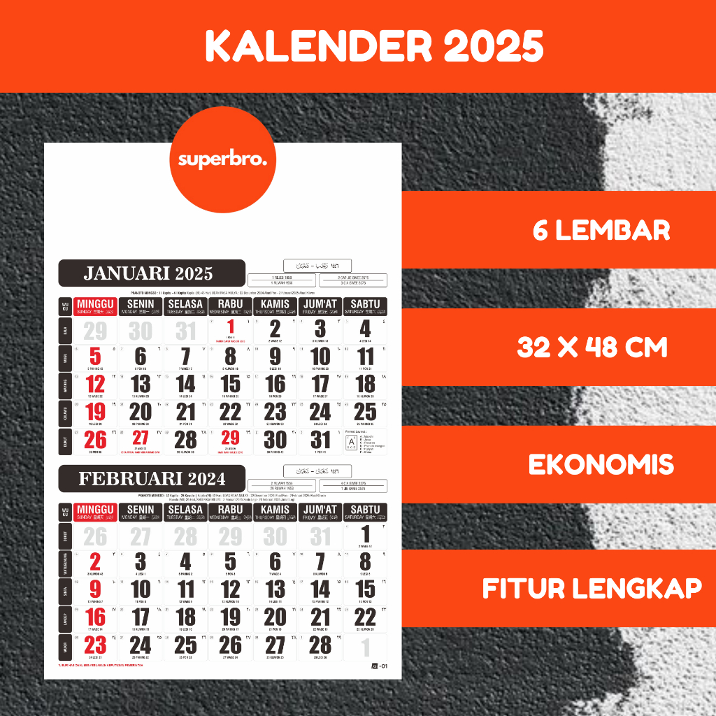 Jual KALENDER DINDING 2025 POLOS EKONOMIS 6 LEMBAR UKURAN STANDAR ...