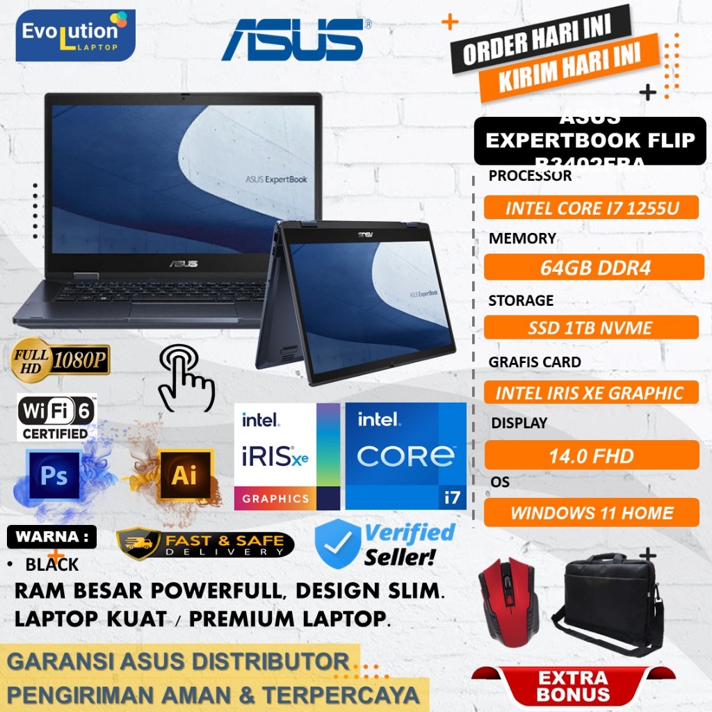 Jual Laptop Asus Expertbook Flip B3402FBA Intel Core i7 1255U Ram 64GB ...